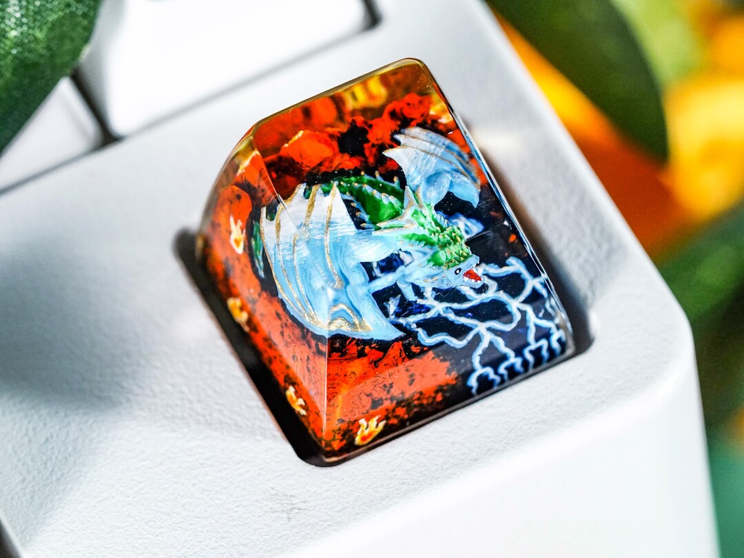 Custom Red Fire Dragon Artisan Keycap, Resin SA Profile Keycap for ...