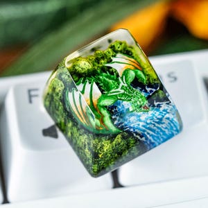 Custom Green Fire Dragon Artisan Keycap, Resin SA Profile Keycap for ...