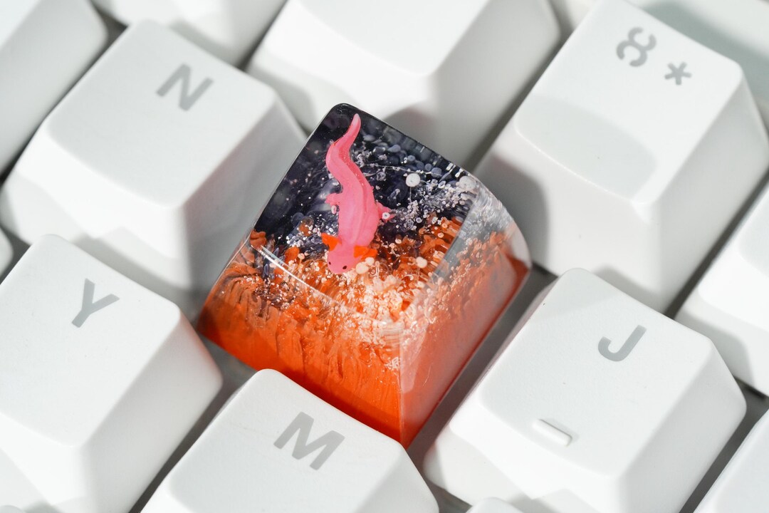 Axolotl Keycap, Red & Black Coral Ocean Keycap, Artisan Resin Keycap ...
