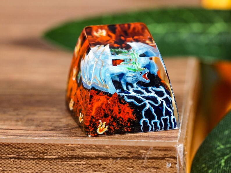Custom Red Fire Dragon Artisan Keycap, Resin SA Profile Keycap for ...