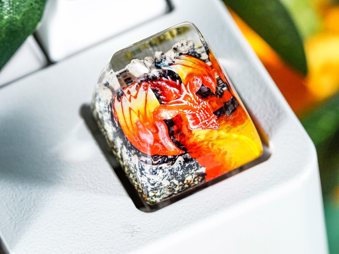 Custom Red Fire Dragon Artisan Keycap, Resin SA Profile Keycap for ...