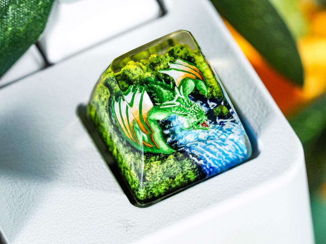 Custom Green Fire Dragon Artisan Keycap, Resin SA Profile Keycap for ...
