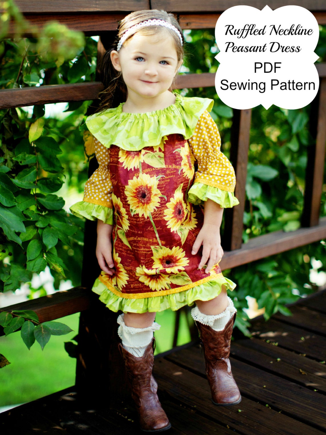 Girls Peasant Dress Pattern With Ruffled Neckline 6m - 12 Girls Short ...