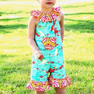 Girls Romper Pattern With Neck Ruffle Tutorial PDF With Shorts, Capri ...