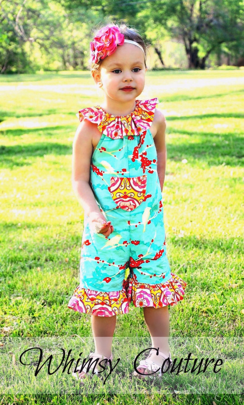 Girls Romper Pattern With Neck Ruffle Tutorial PDF With Shorts, Capri ...