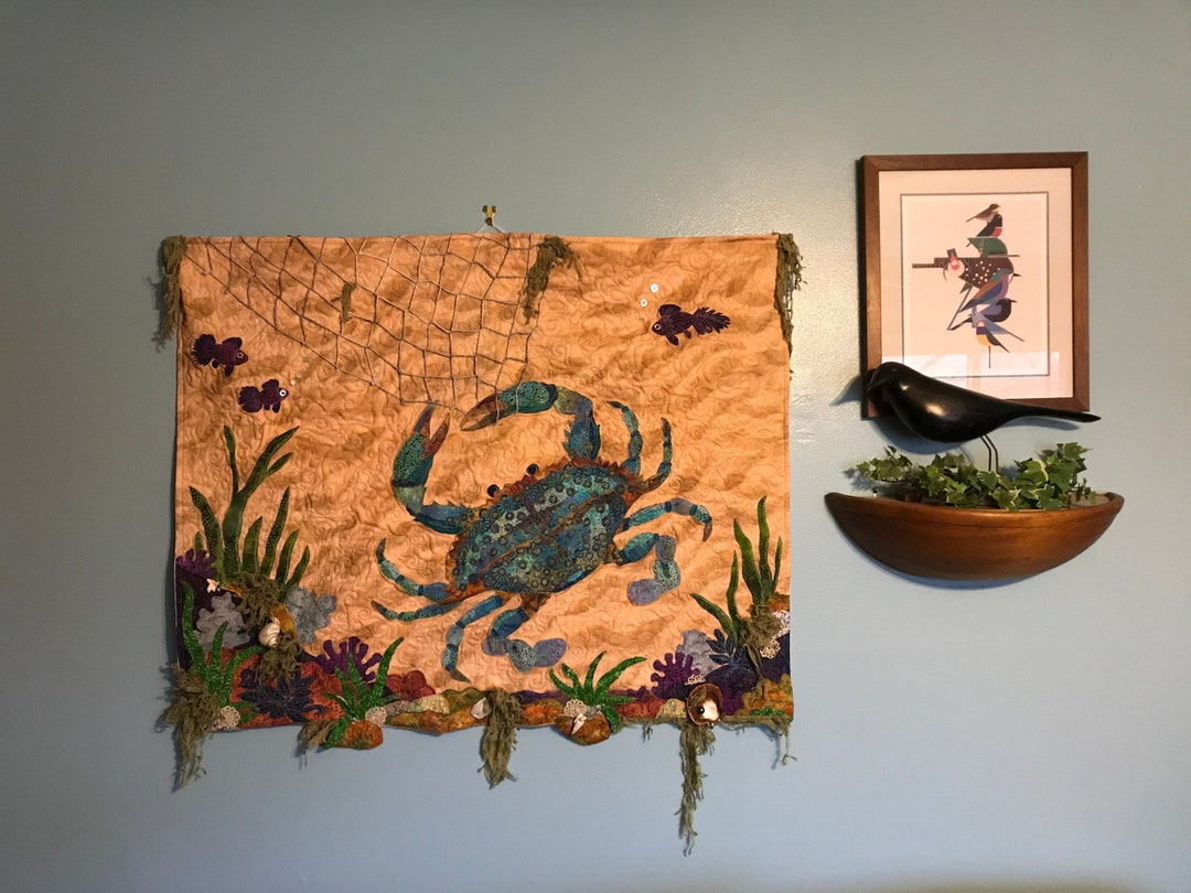 Colorful Blue Crab Collage Art Quilt Sea Ocean Wall Hanging - Etsy