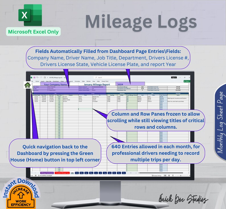 Mileage Recording Sheets With Analytics Dashboard for Drivers ...