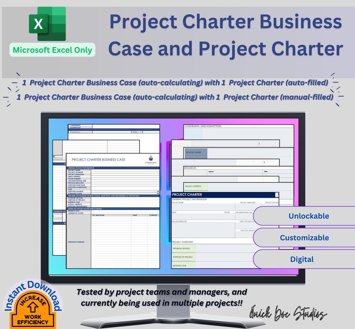 Project Charter Management Template, Digital Download Pmp Business Case ...