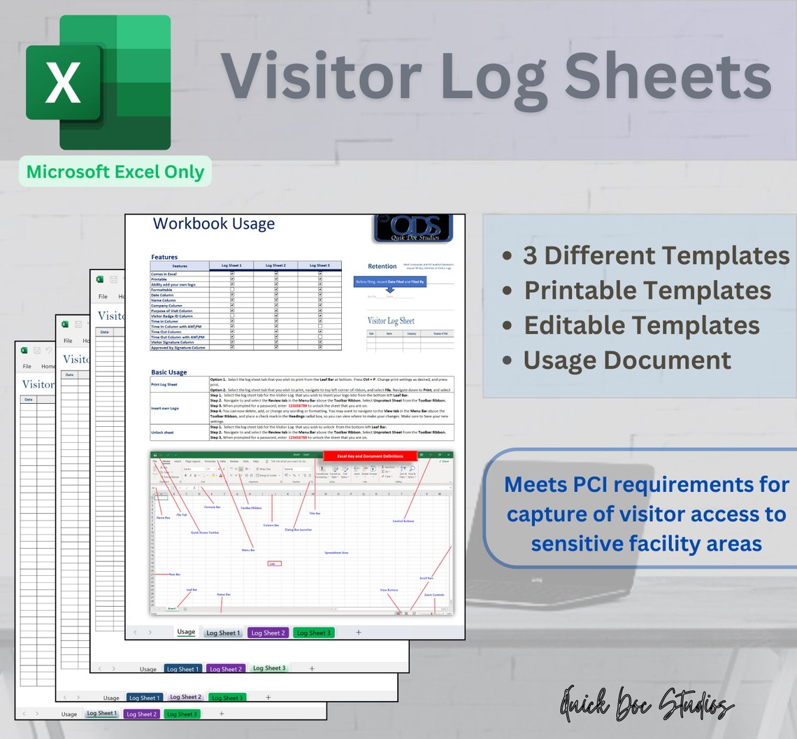 Printable Visitor Log Sheets Template: Business Sign in (excel) - Etsy