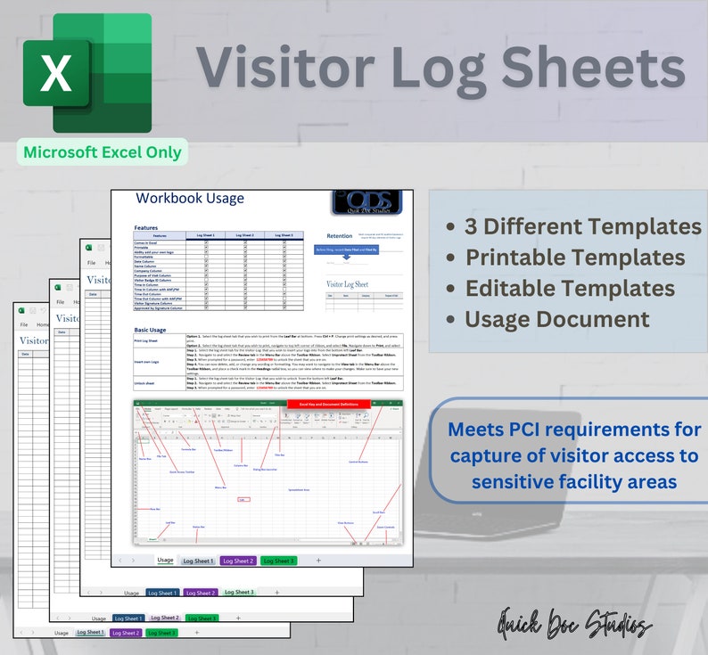 Printable Visitor Log Sheets Template: Business Sign in (excel) - Etsy