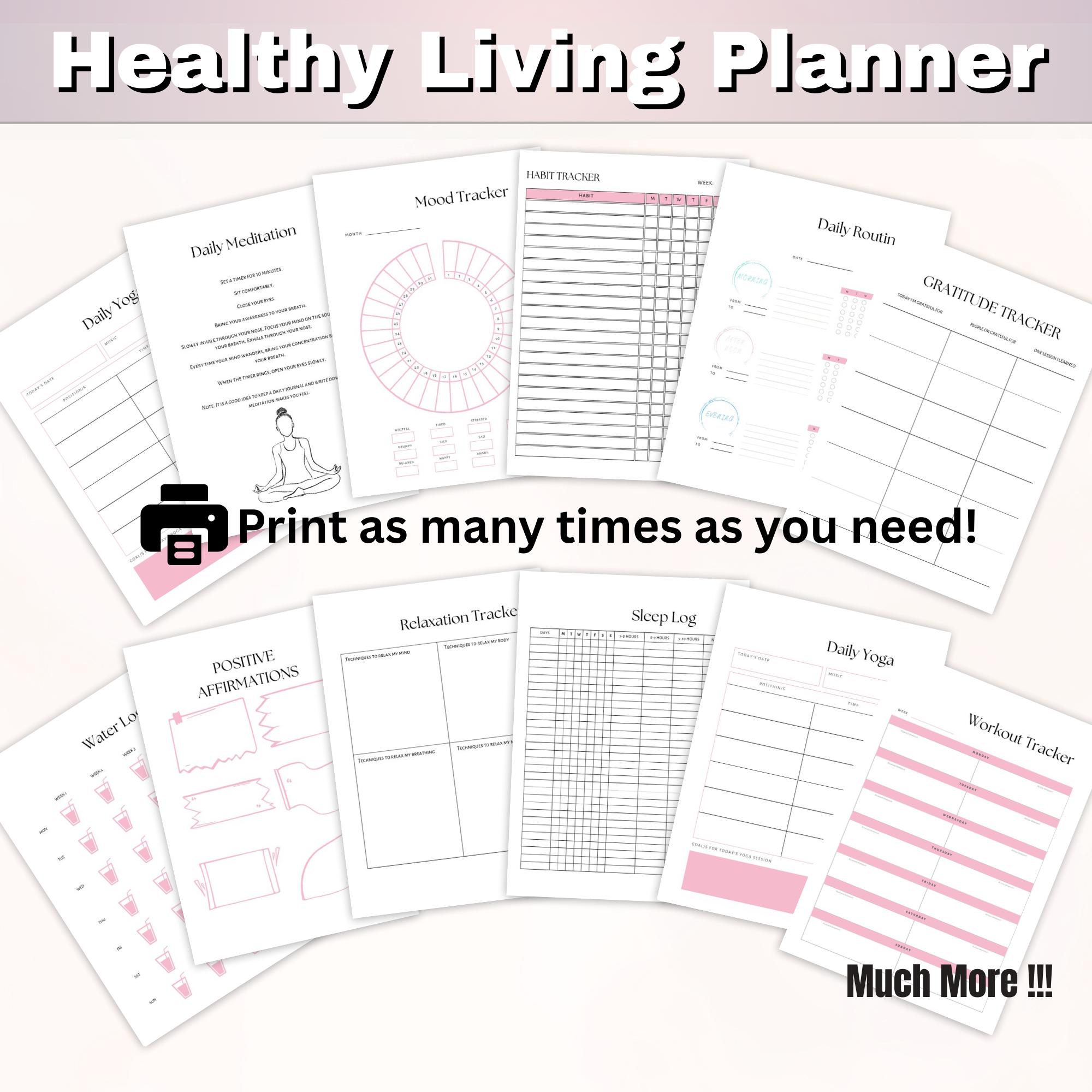 Healthy Living Planner Printable PDF | Wellness Canva Template ...