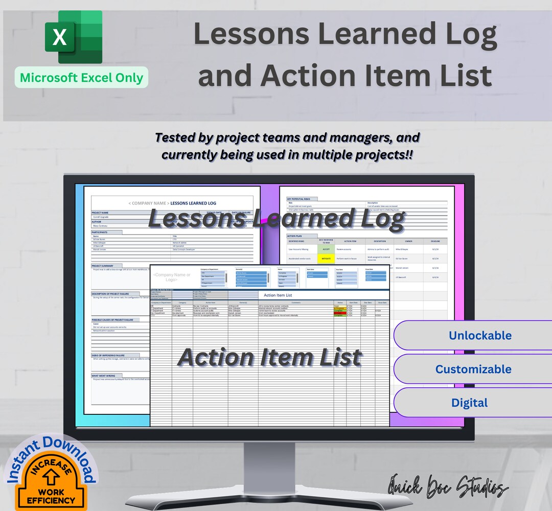 Lessons Learned Log Project Tracker: Action Item List (excel Template ...