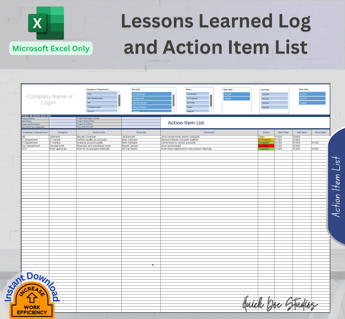 Lessons Learned Log Project Tracker: Action Item List (excel Template ...