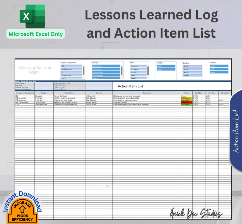 Lessons Learned Log Project Tracker: Action Item List (excel Template ...