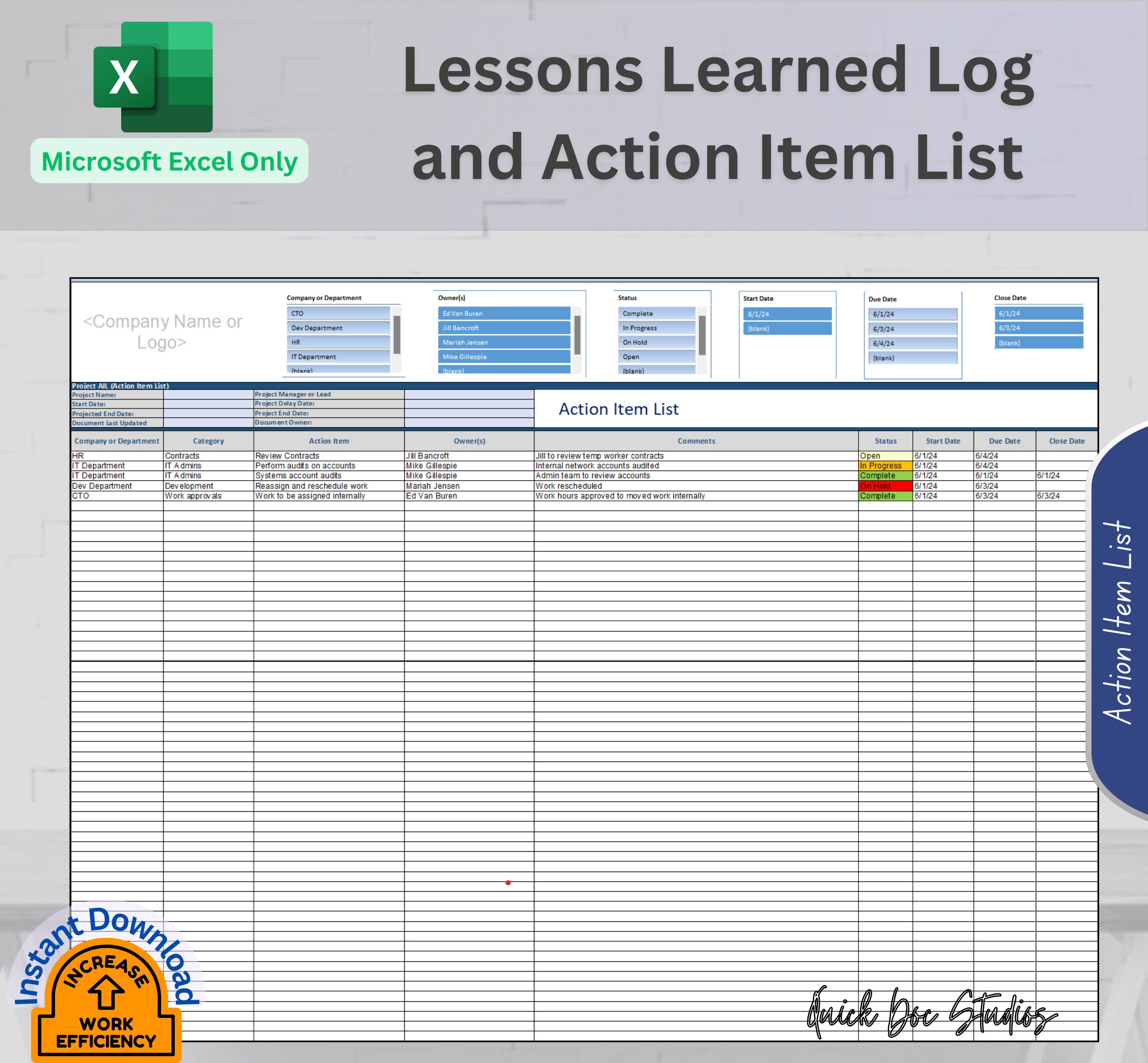 Lessons Learned Log Project Tracker: Action Item List (excel Template ...