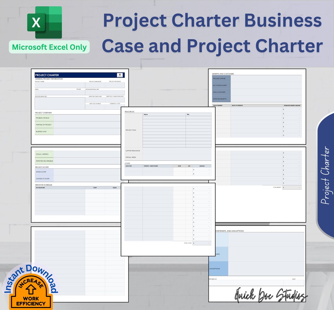 Project Charter Management Template, Digital Download Pmp Business Case ...