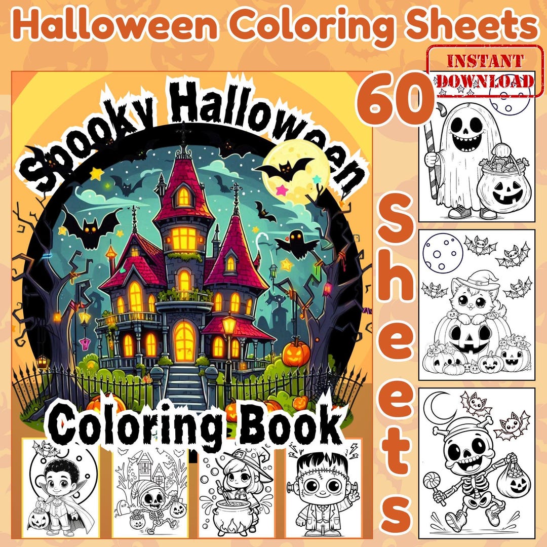Kawaii Halloween Printable Coloring Page Activity Book Digital Download ...