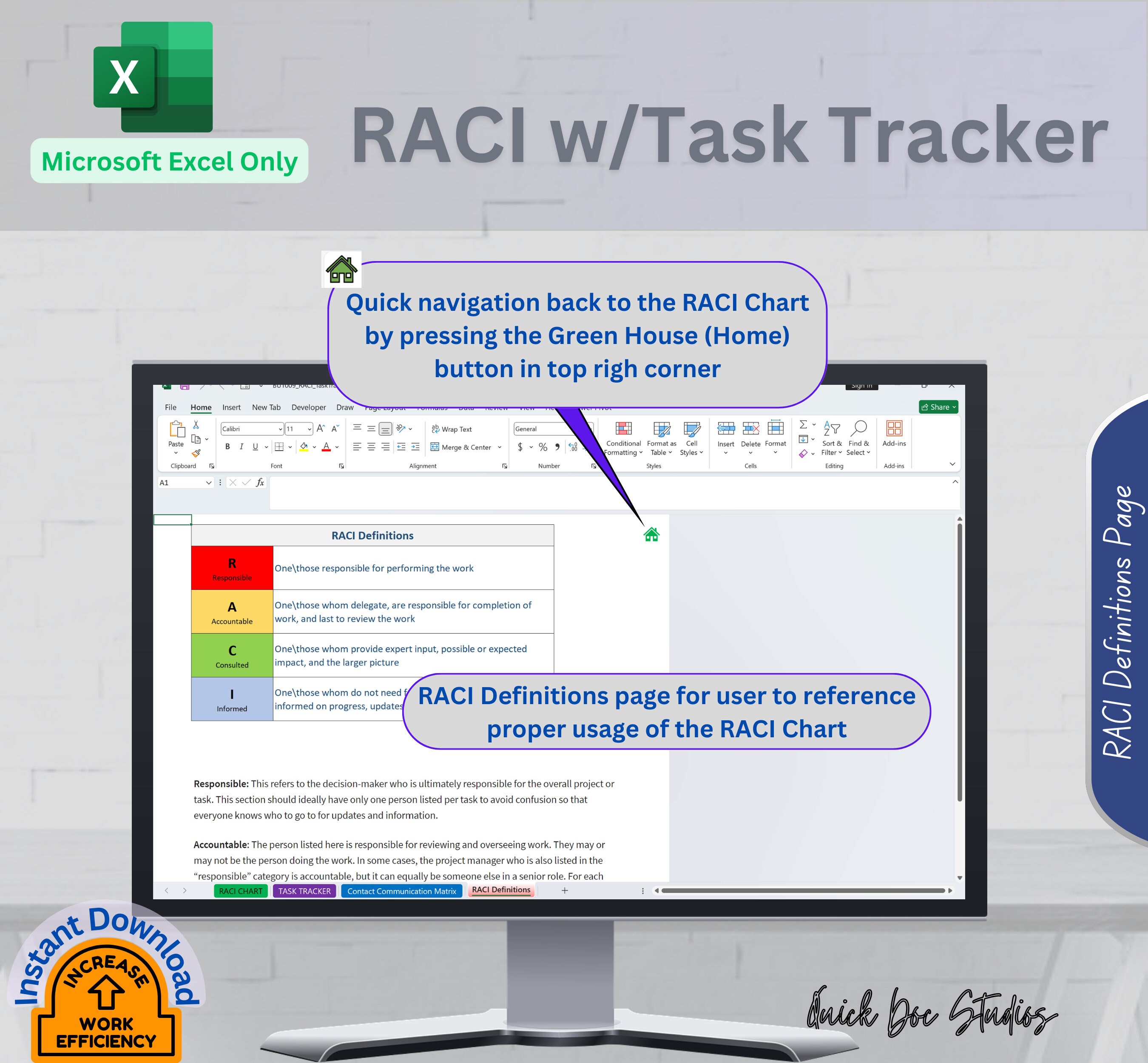 Project Management Excel Task Tracker, Raci Matrix Team Communication ...