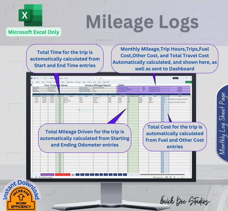 Mileage Recording Sheets With Analytics Dashboard for Drivers Comprehensive Tracking and ...