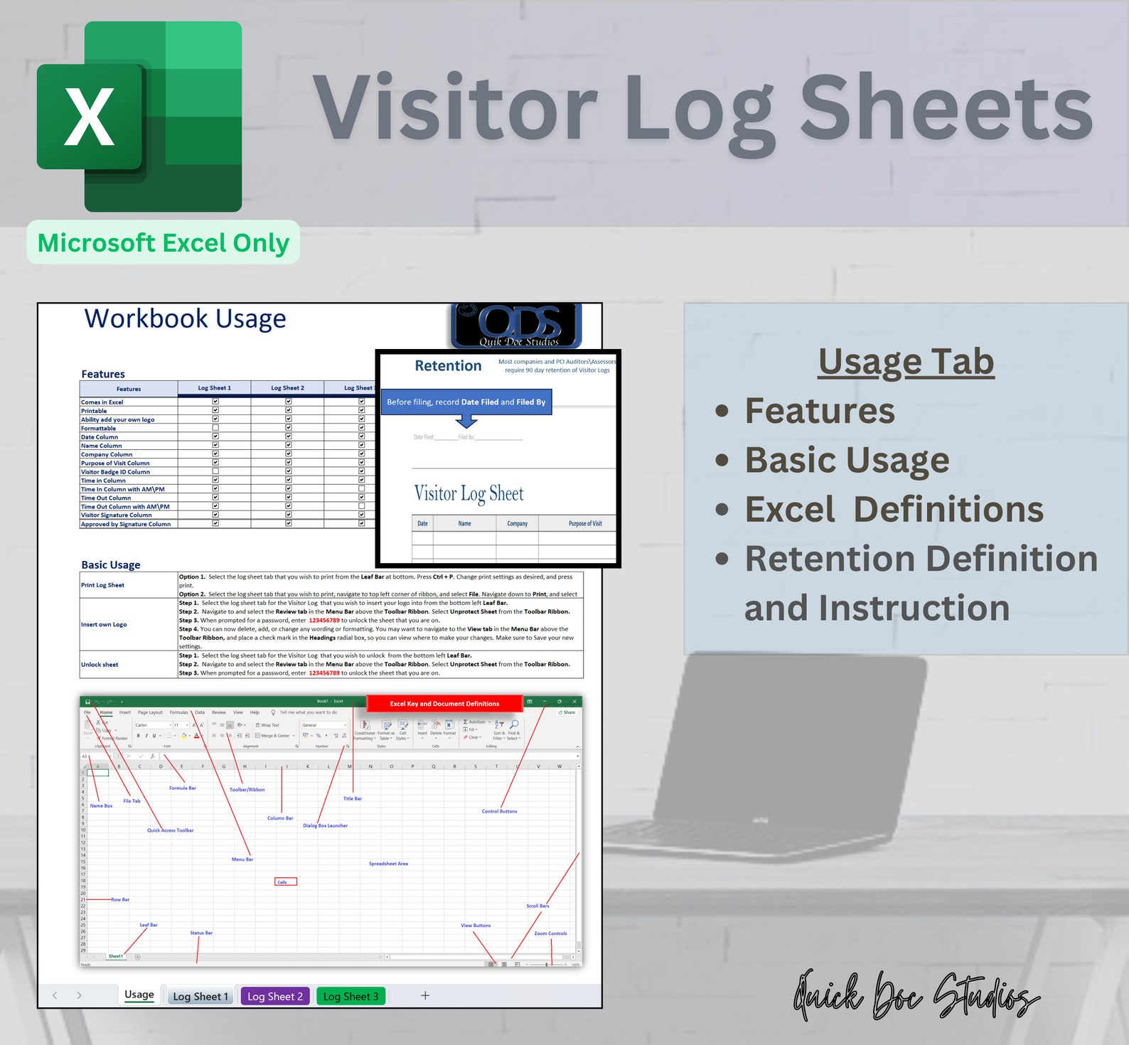 Printable Visitor Log Sheets Template: Business Sign in (excel) - Etsy