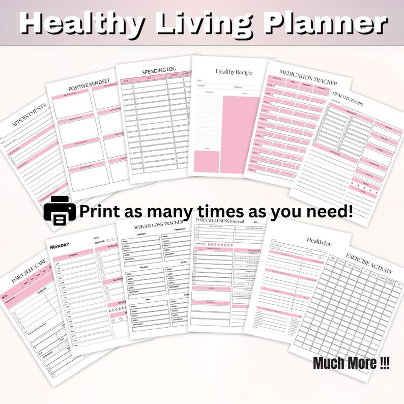 Healthy Living Planner Printable PDF | Wellness Canva Template ...