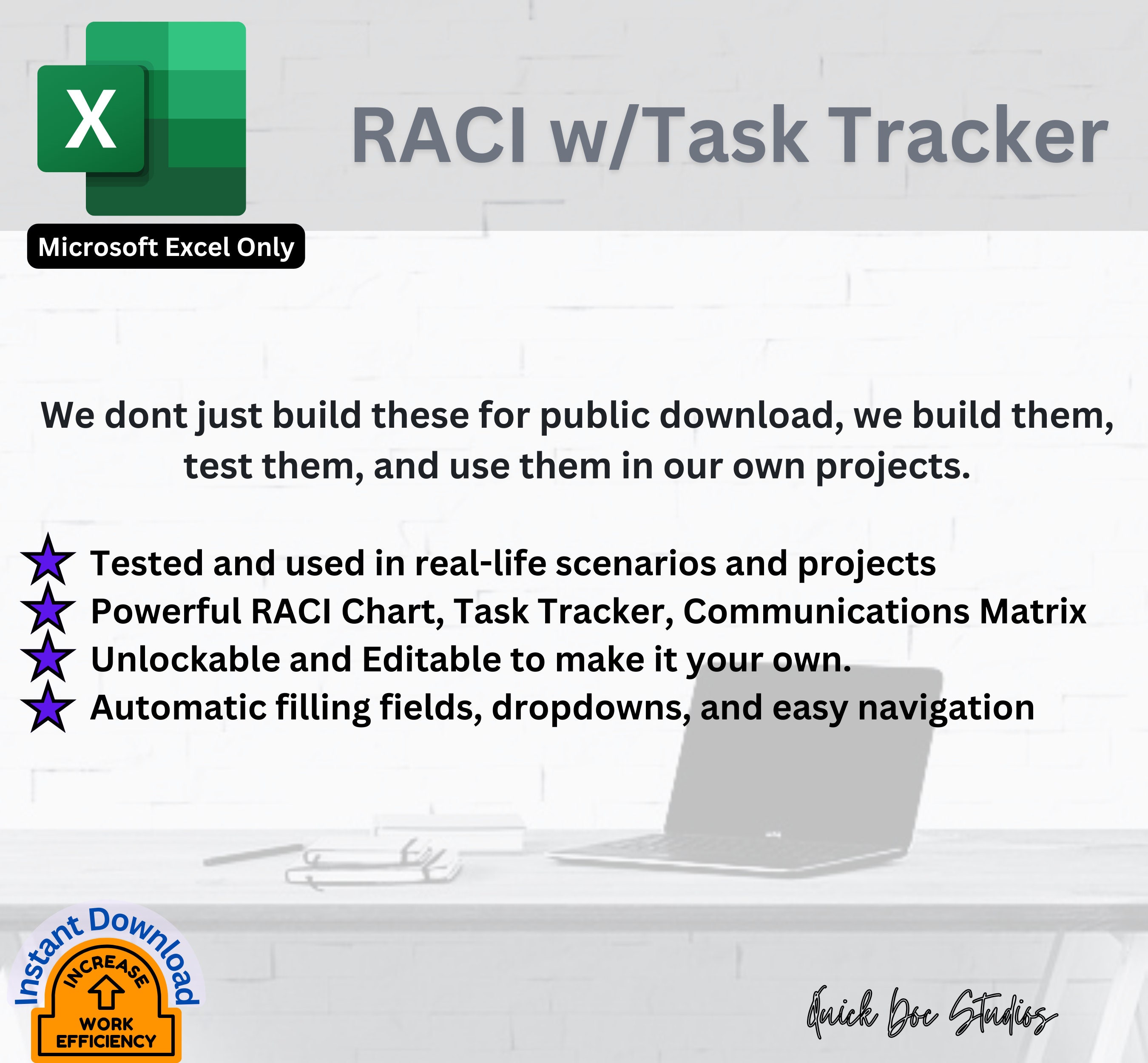 Project Management Excel Task Tracker, Raci Matrix Team Communication ...