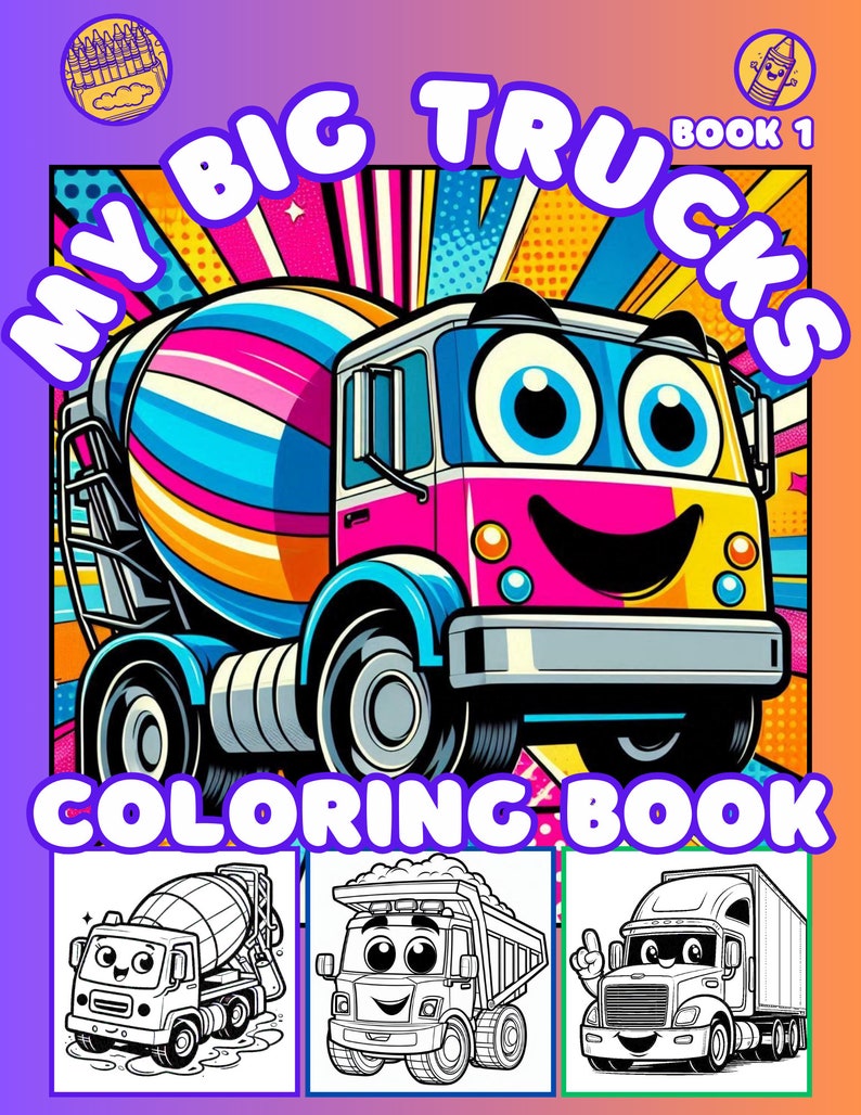 Big Trucks Coloring Book Printable PDF 85x11 30 Pages Kids Activity ...