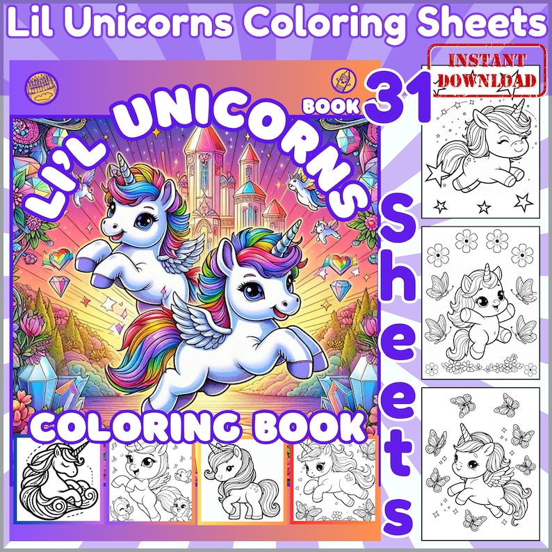 Unicorn Kawaii Kids Coloring Pages Book – Magical Creature Coloring ...