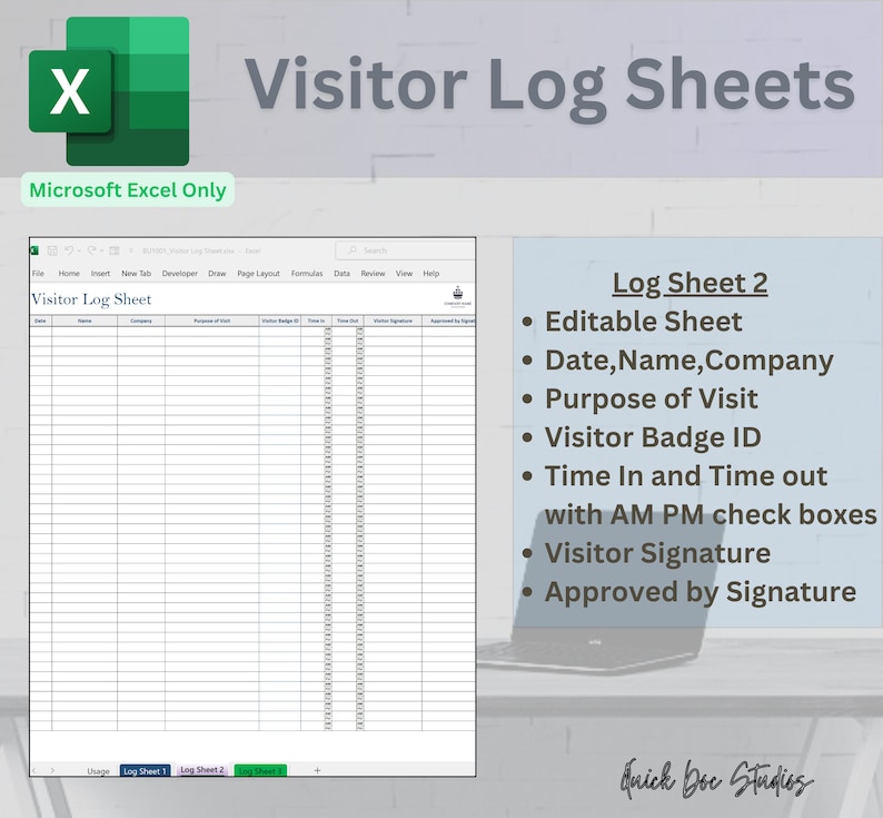 Printable Visitor Log Sheets Template: Business Sign in (excel) - Etsy