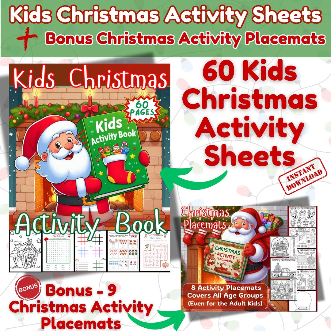 Christmas Activity Book PDF Printable Holiday Activity Sheet Kid Puzzle ...