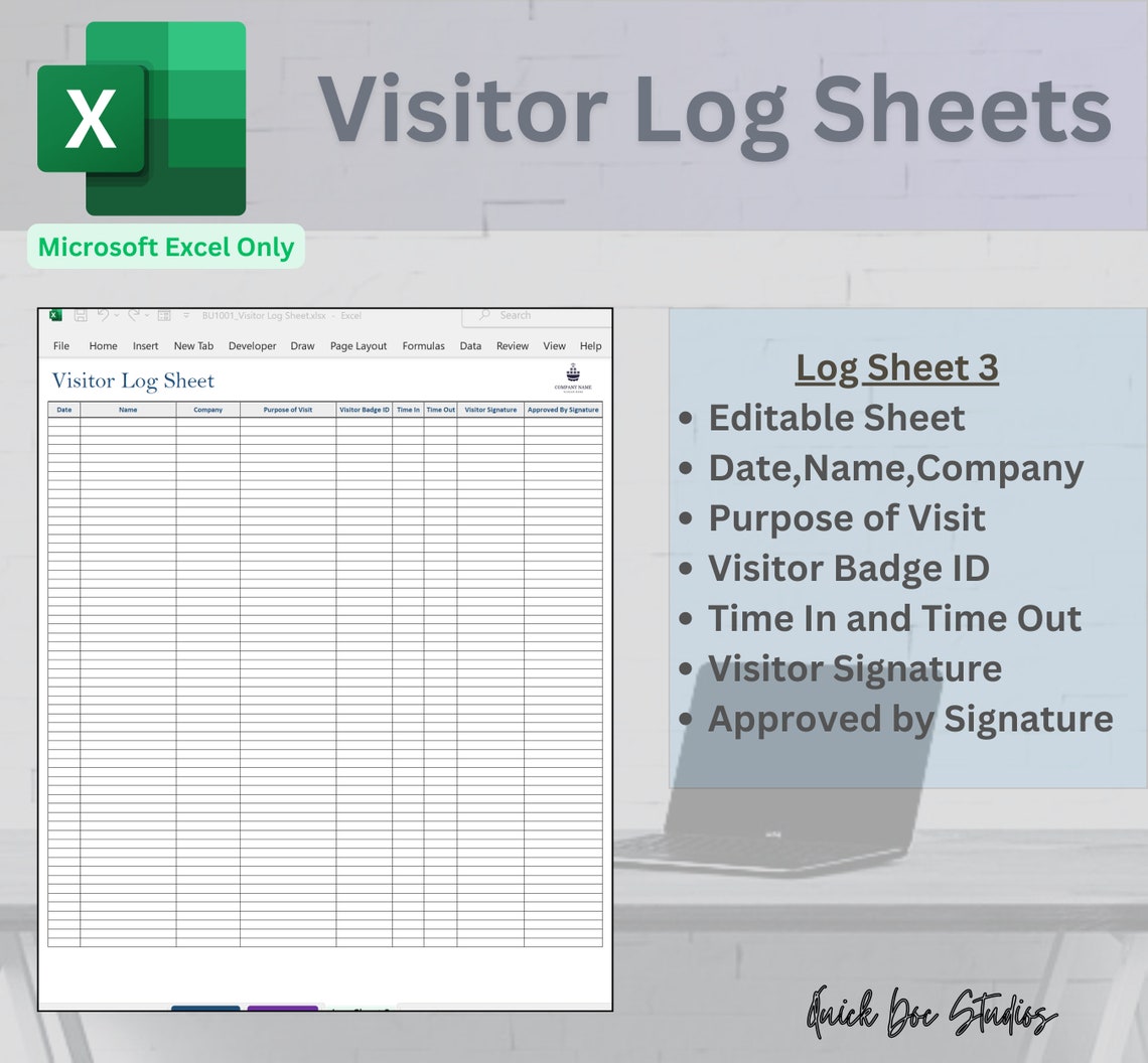 Printable Visitor Log Sheets Template: Business Sign in (excel) - Etsy