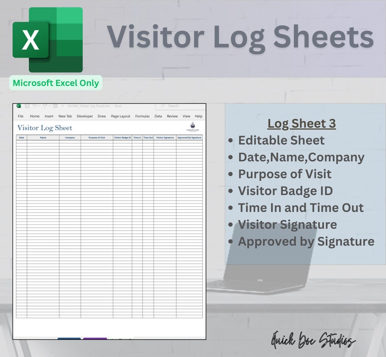 Printable Visitor Log Sheets Template: Business Sign in (excel) - Etsy