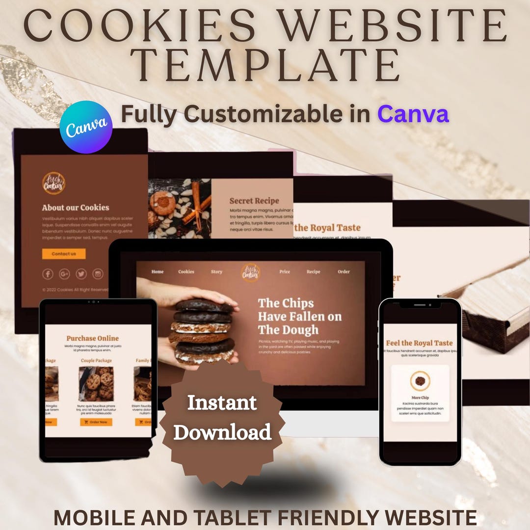 Cookies Website Template | Editable Canva Template for Bakeries, Cookie ...