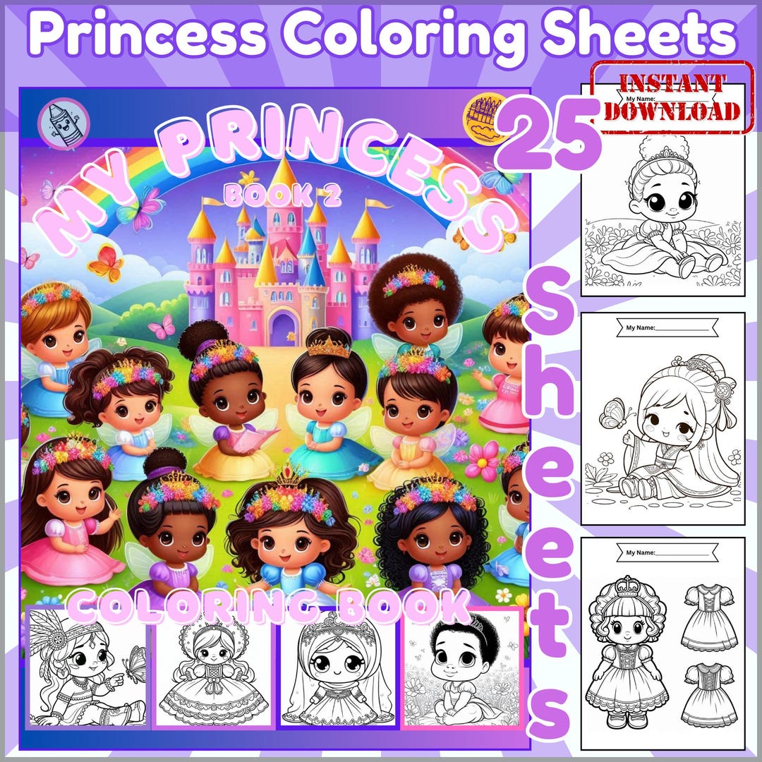 Easy Princess Coloring Book – Cute Activity Busy Book Sheets PDF Gift ...
