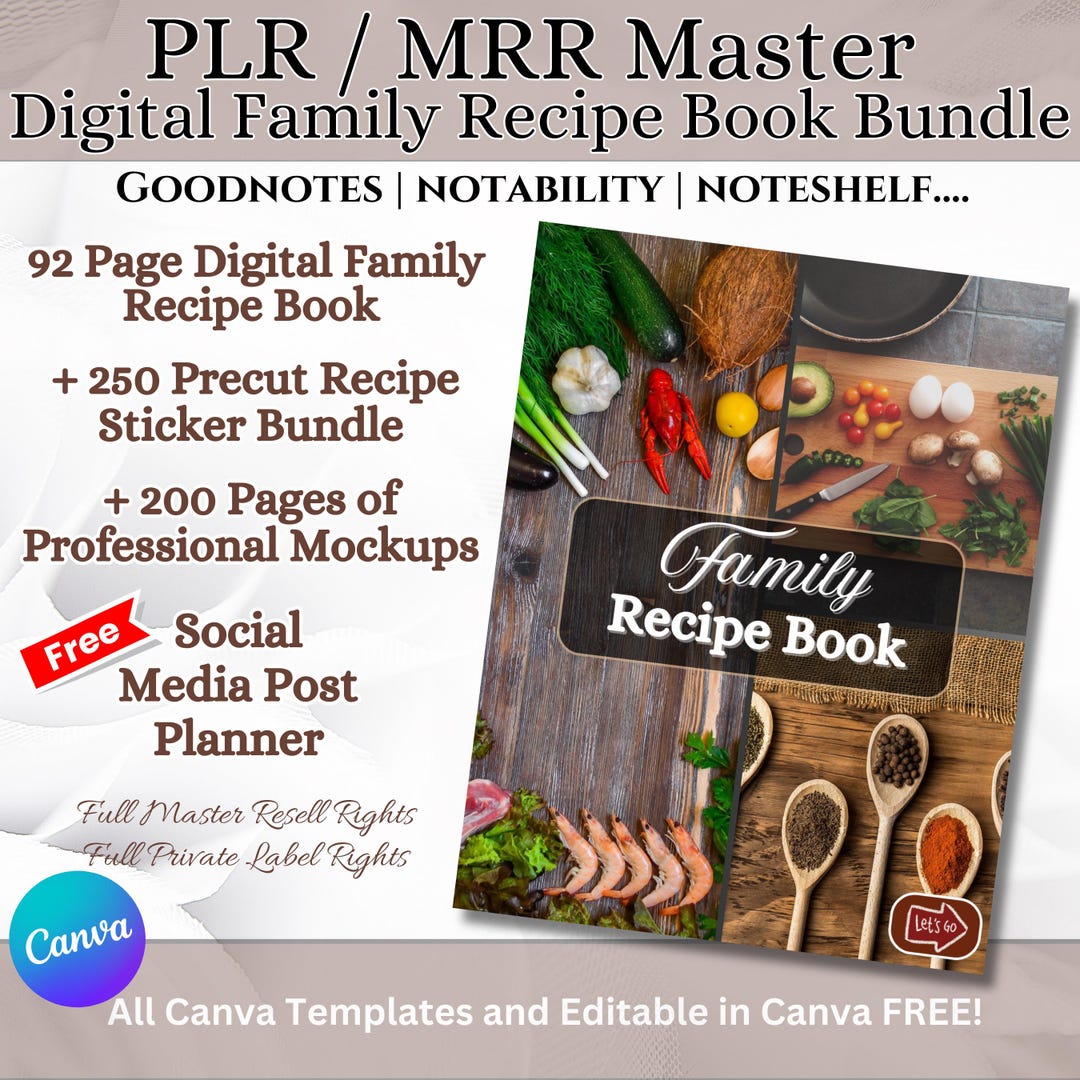 Family Recipe Book Planner Template: 92-page Digital Cookbook (MRR/PLR ...