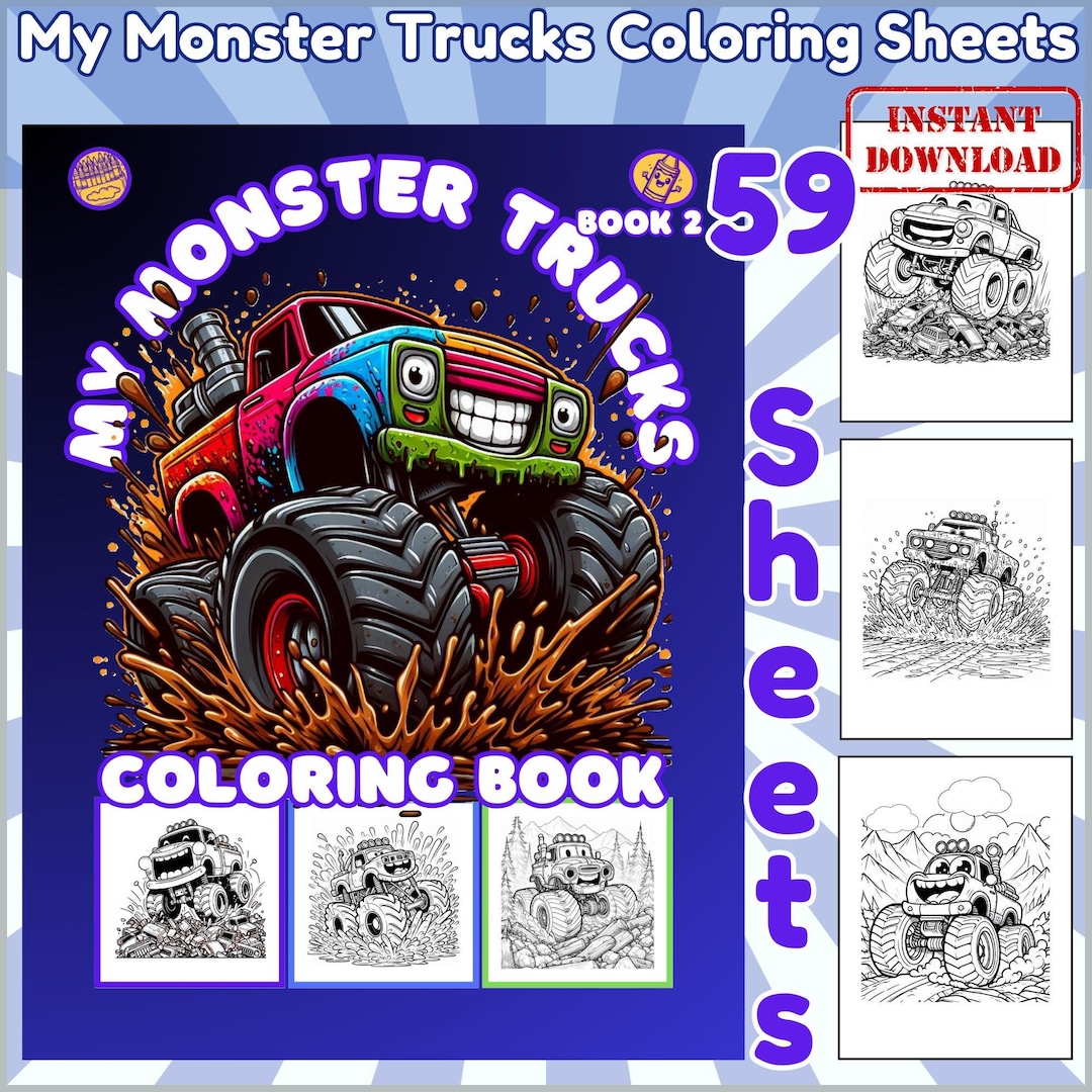 Monster Jam Truck Kids Coloring Pages Printable Activity Book Digital ...