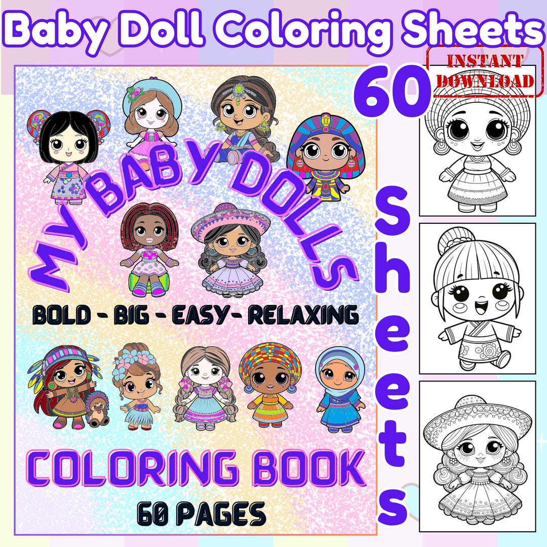Doll Coloring Book – Printable Activity Sheets for Kids (PDF Pattern ...