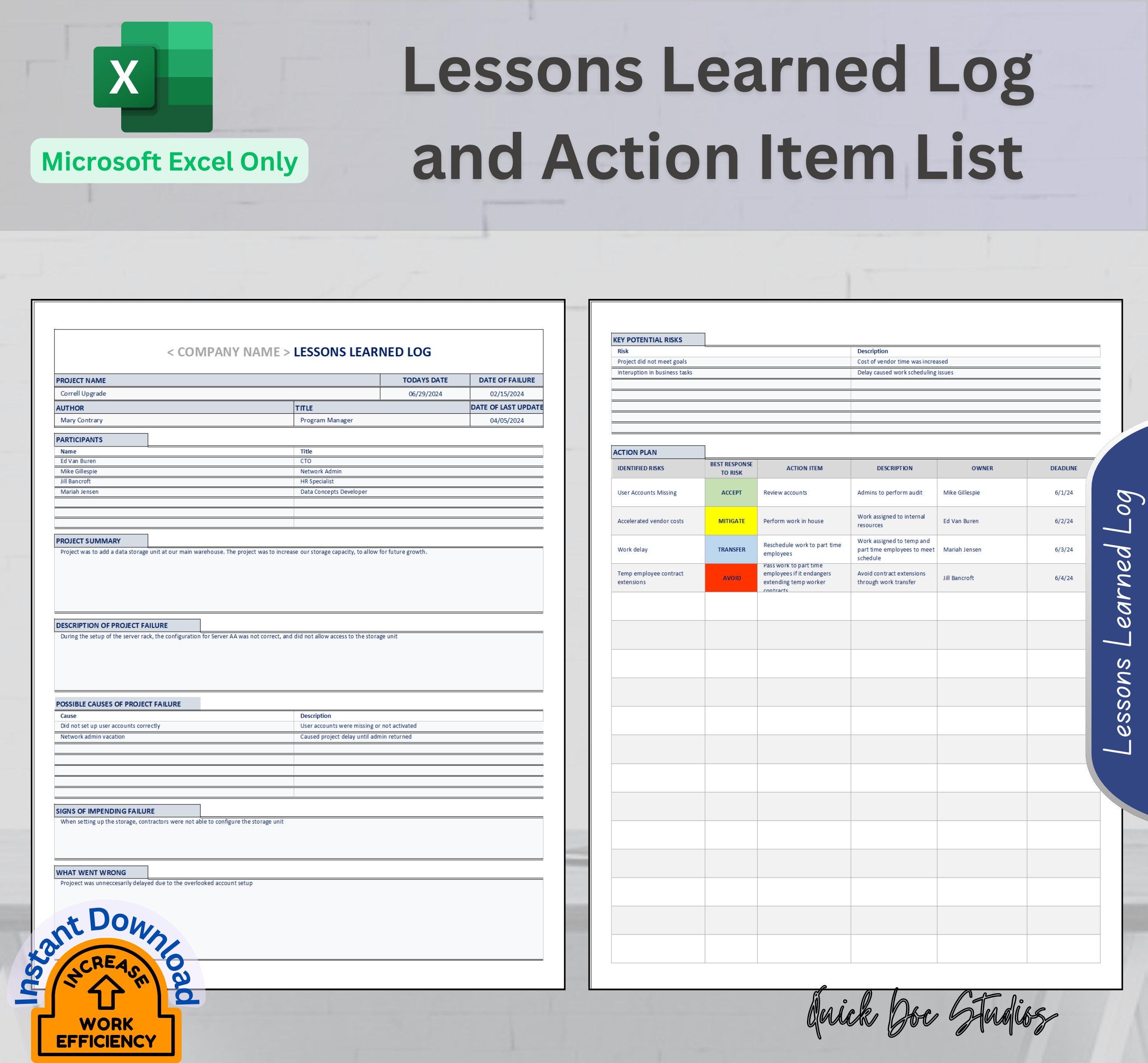 Project Management Template Lessons Learned Log Excel Action Tracker ...