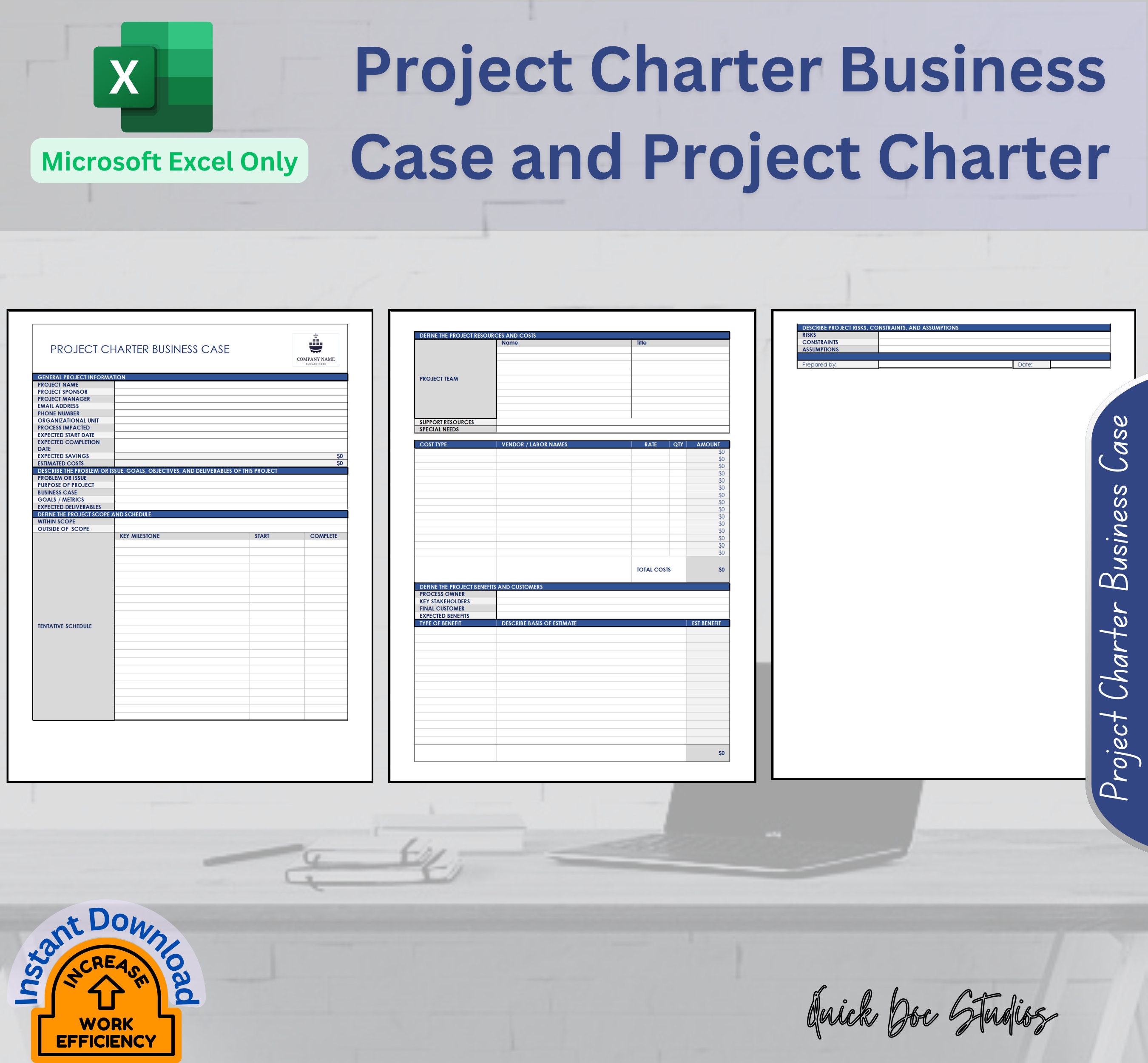 Project Charter Management Template, Digital Download Pmp Business Case ...