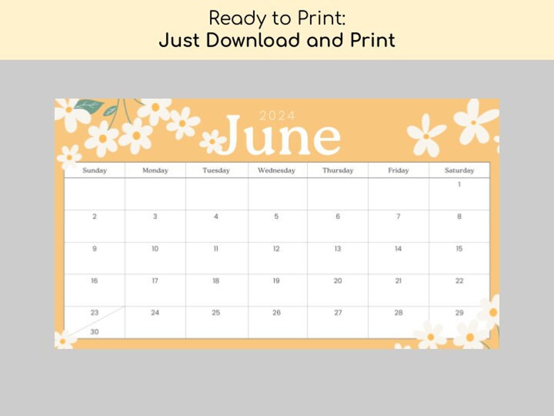 Printable June 2024 Monthly Calendar - Etsy Canada