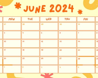 Editable 2024 June Calendar, Monthly June Planner, Yellow Lemons, Kids ...