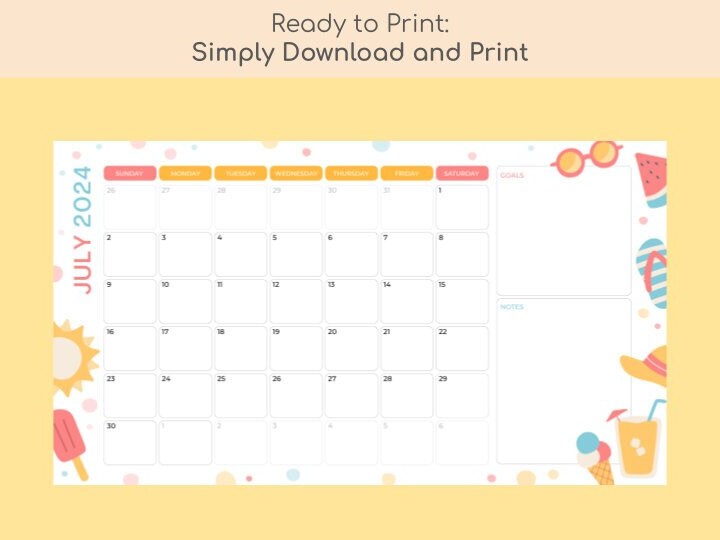 Printable 2024 July Calendar - Etsy