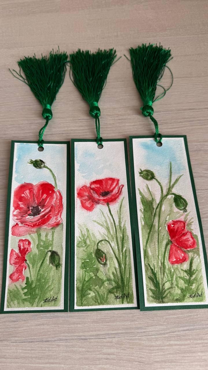 Watercolor Poppy Bookmark Set – Handmade Floral Bookmarks for Her ...