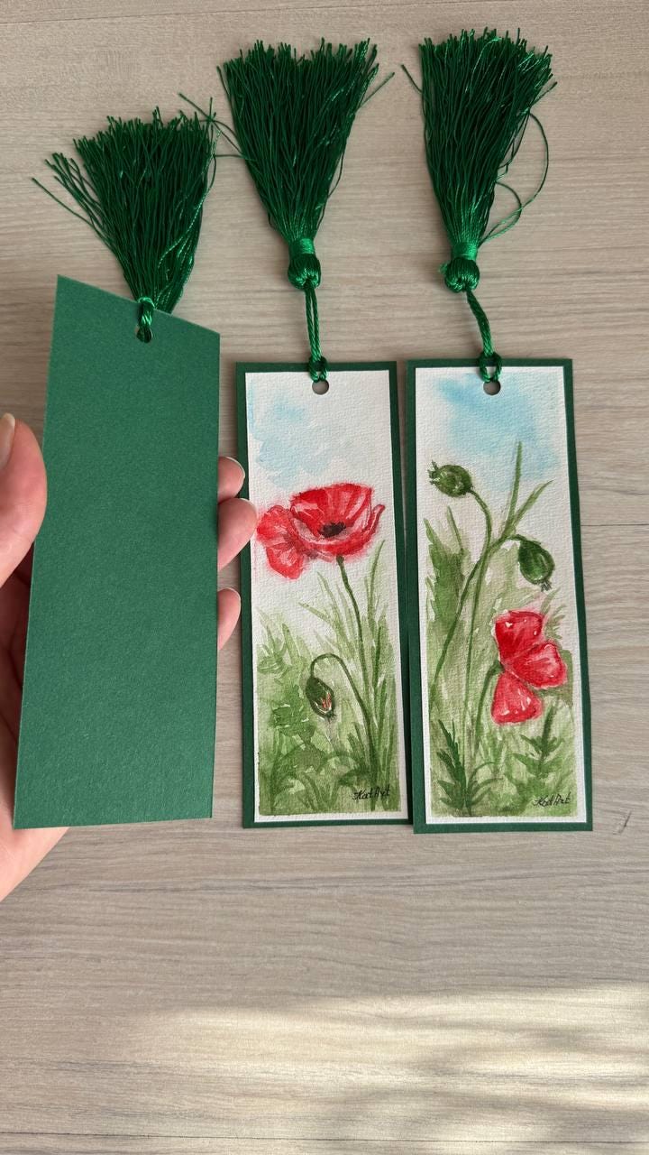 Watercolor Poppy Bookmark Set – Handmade Floral Bookmarks for Her ...