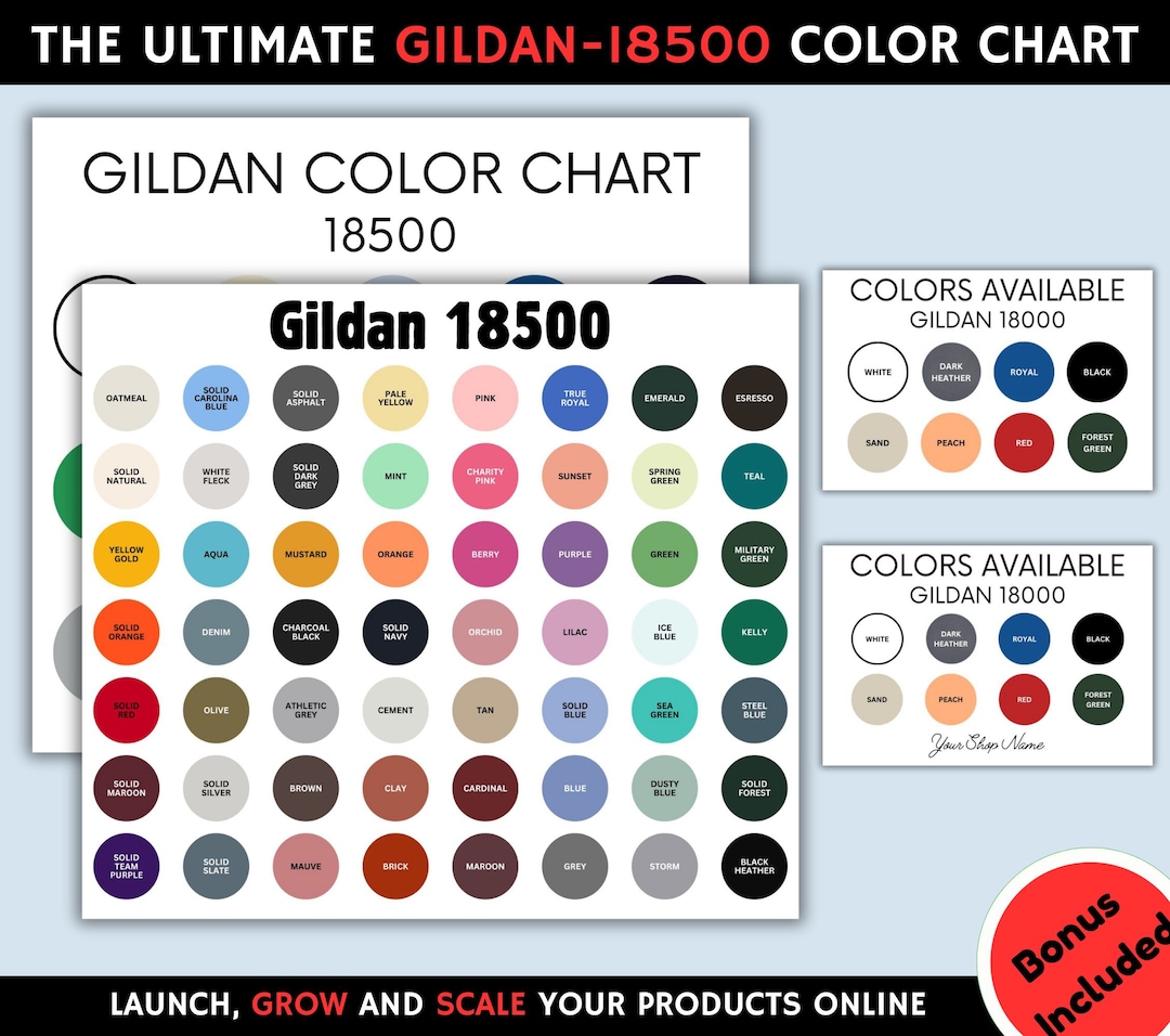 Gildan Color Chart| Handwritten Gildan 18500 Color Chart| Unisex ...