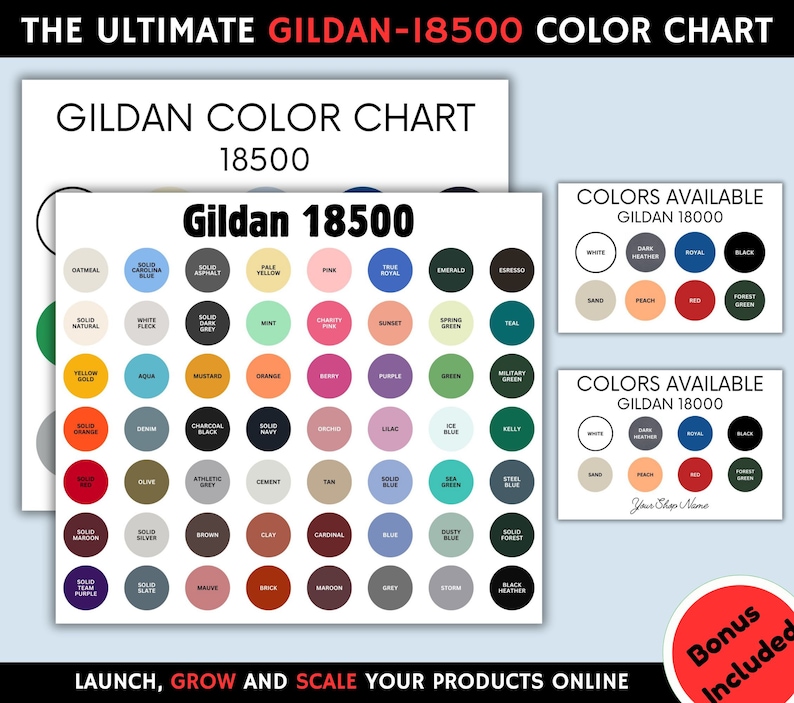 Gildan Color Chart| Handwritten Gildan 18500 Color Chart| Unisex ...