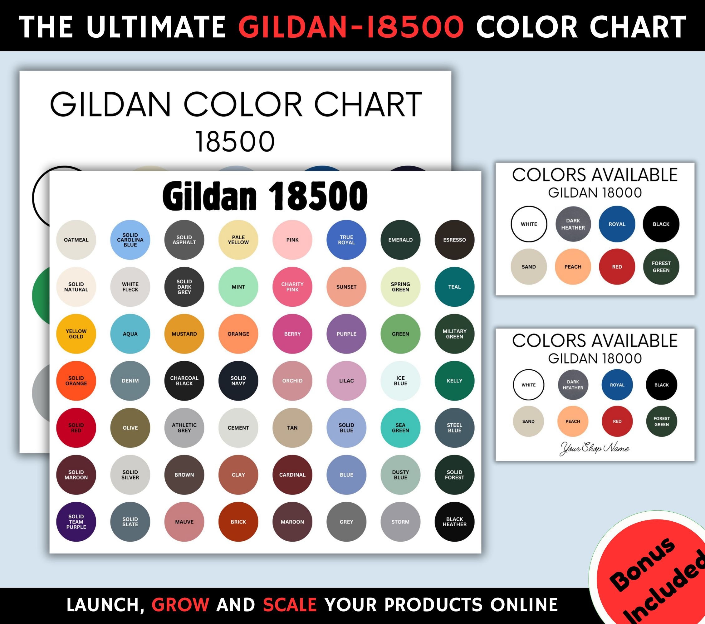 Gildan Color Chart| Handwritten Gildan 18500 Color Chart| Unisex ...