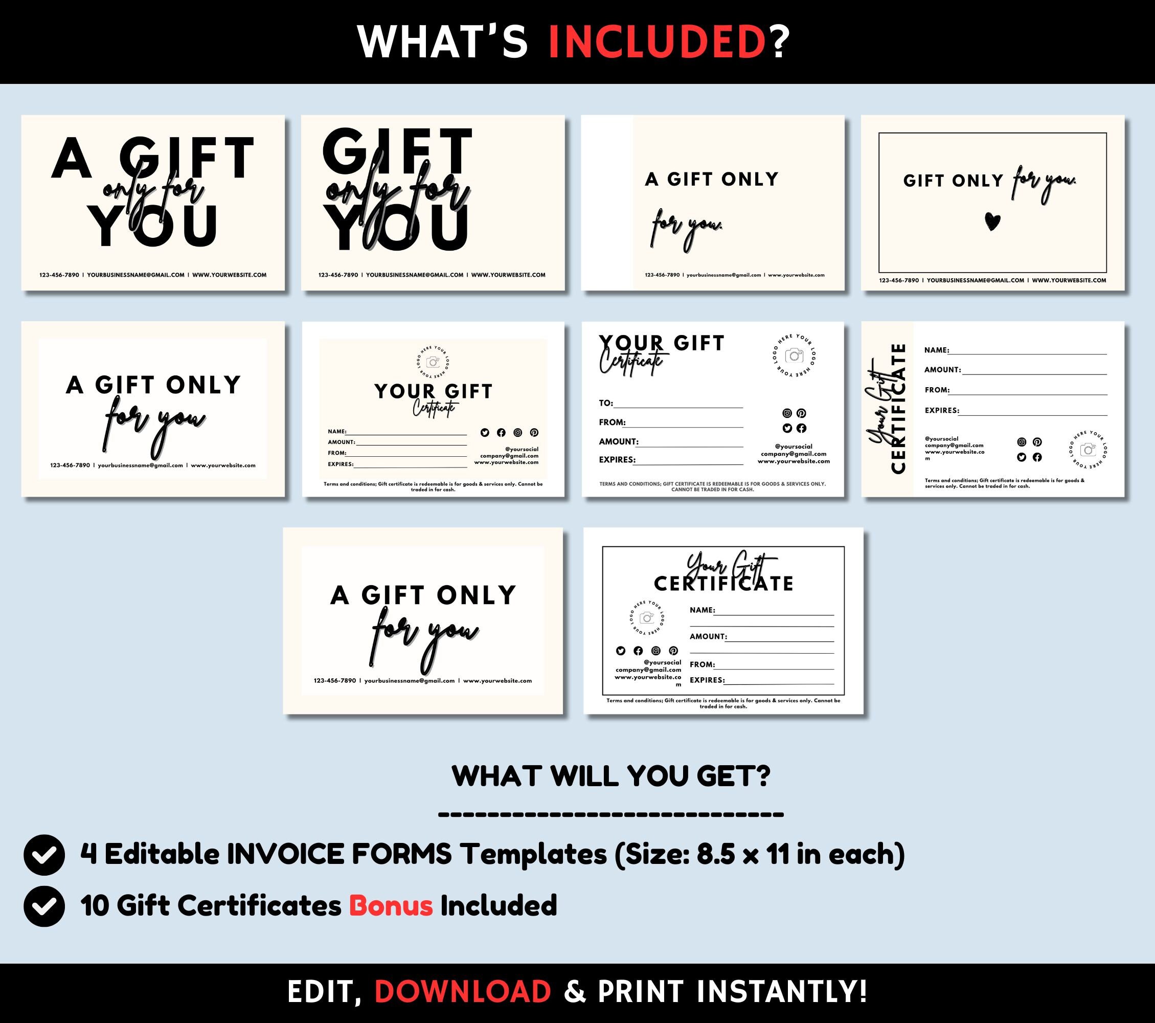 Invoice Editable Template| Printable Order Form Invoice| 5 Premade ...
