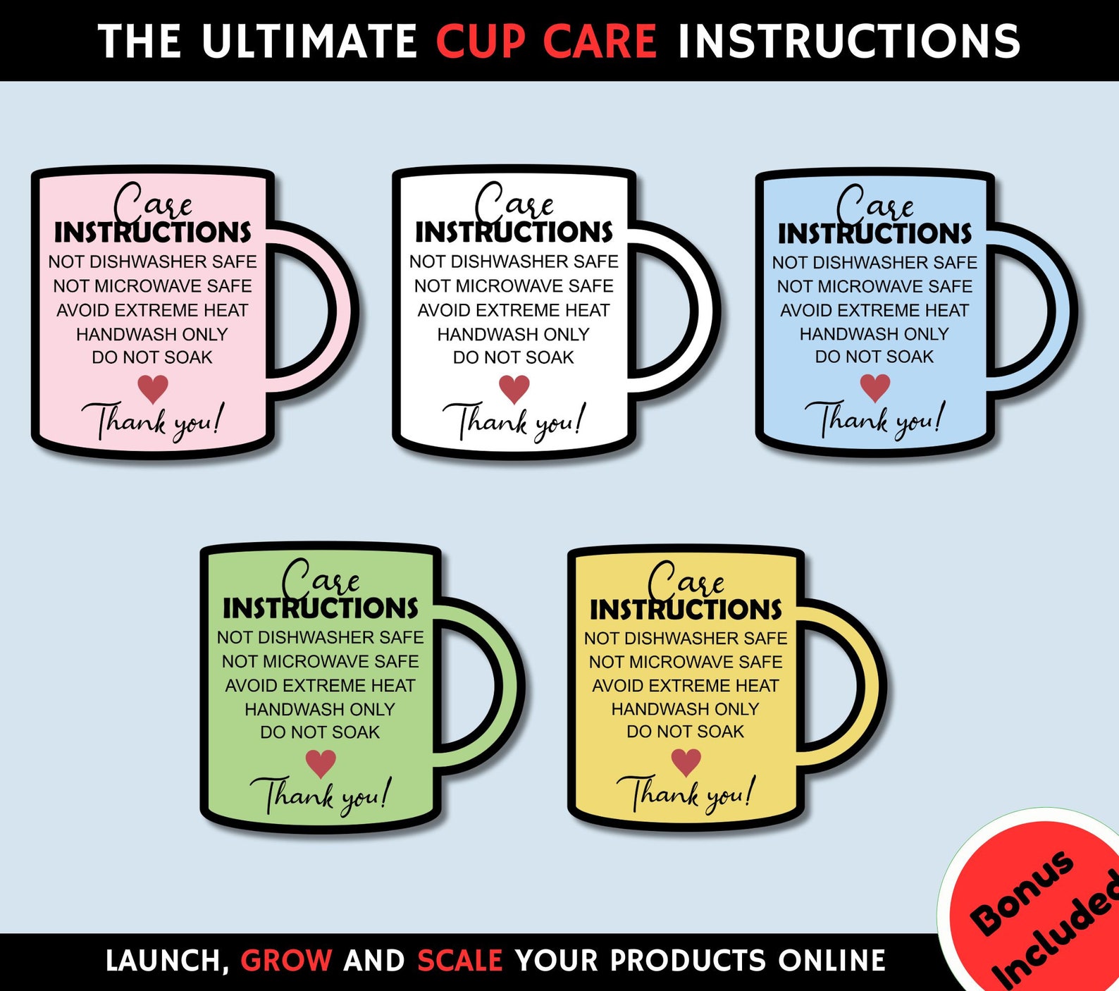 Mug Care Instructions Printable| Mug Care Card PDF| Small Business ...