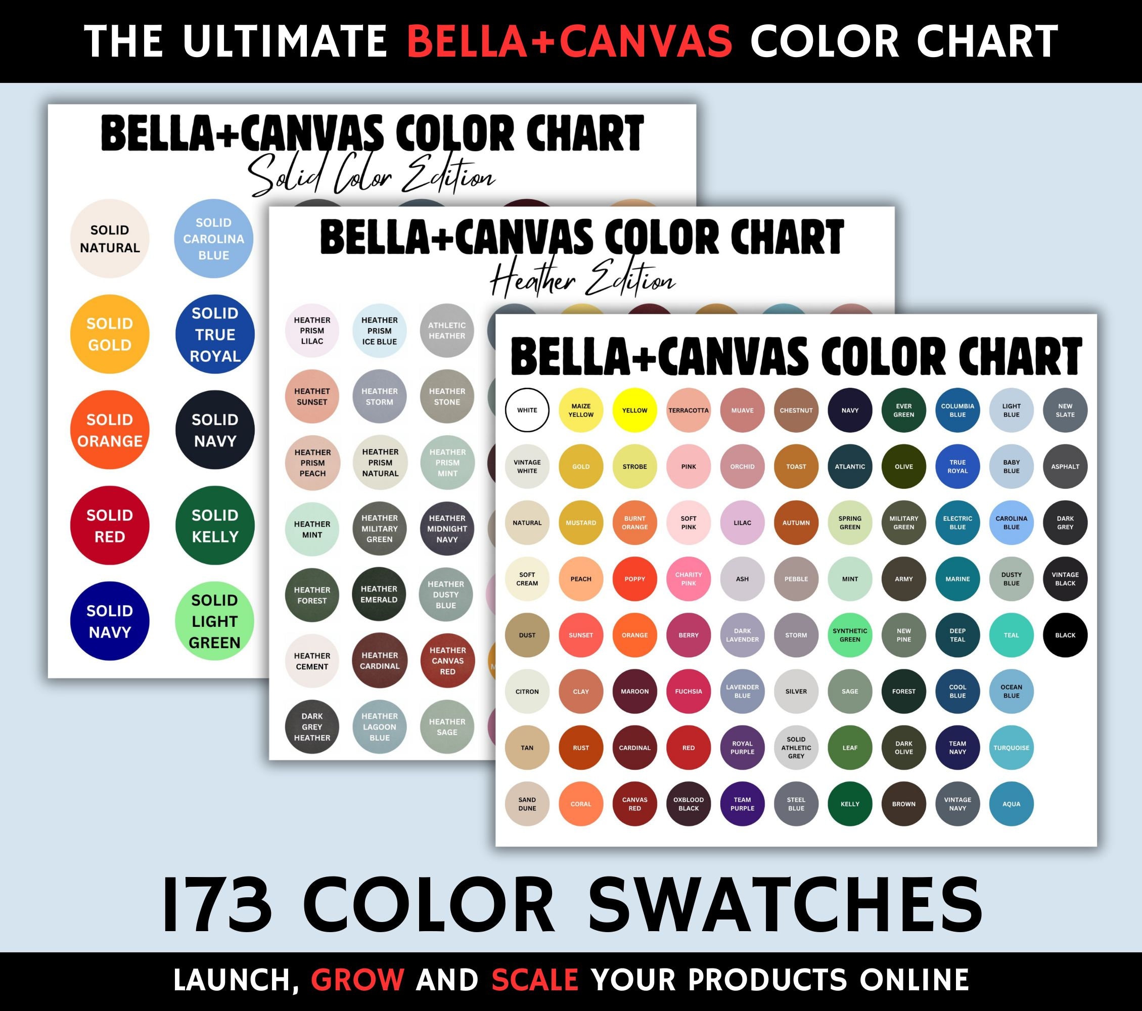 Editable Bella Canvas 3001 Color Chart| Editable Bella Canvas Color ...